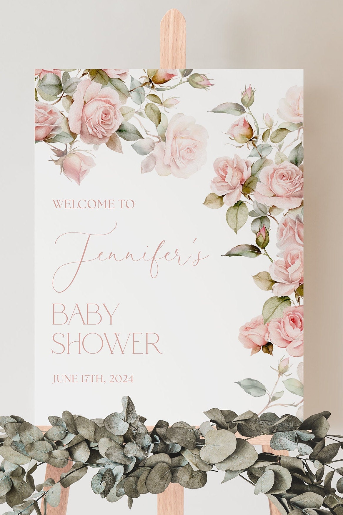 Dusty Pink Rose Baby Shower Welcome Sign Template Pink Blush Baby ...