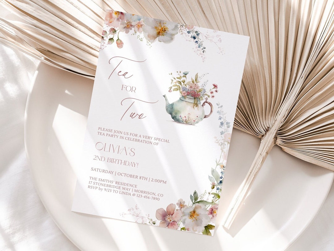 Tea for Two Birthday Invitation Tea Party Birthday Invite Tea for Two ...