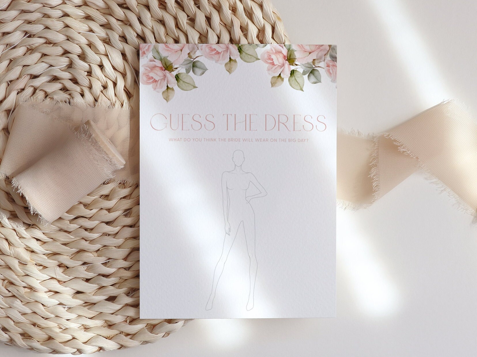 Dusty Pink Roses Guess the Dress Bridal Shower Game Pink Roses Guess ...