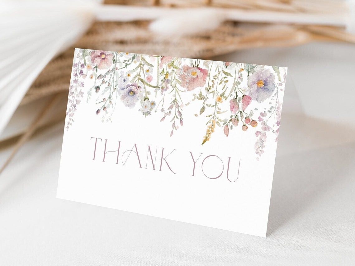 Boho Wildflower Thank You Card Template Wedding Thank You Card ...