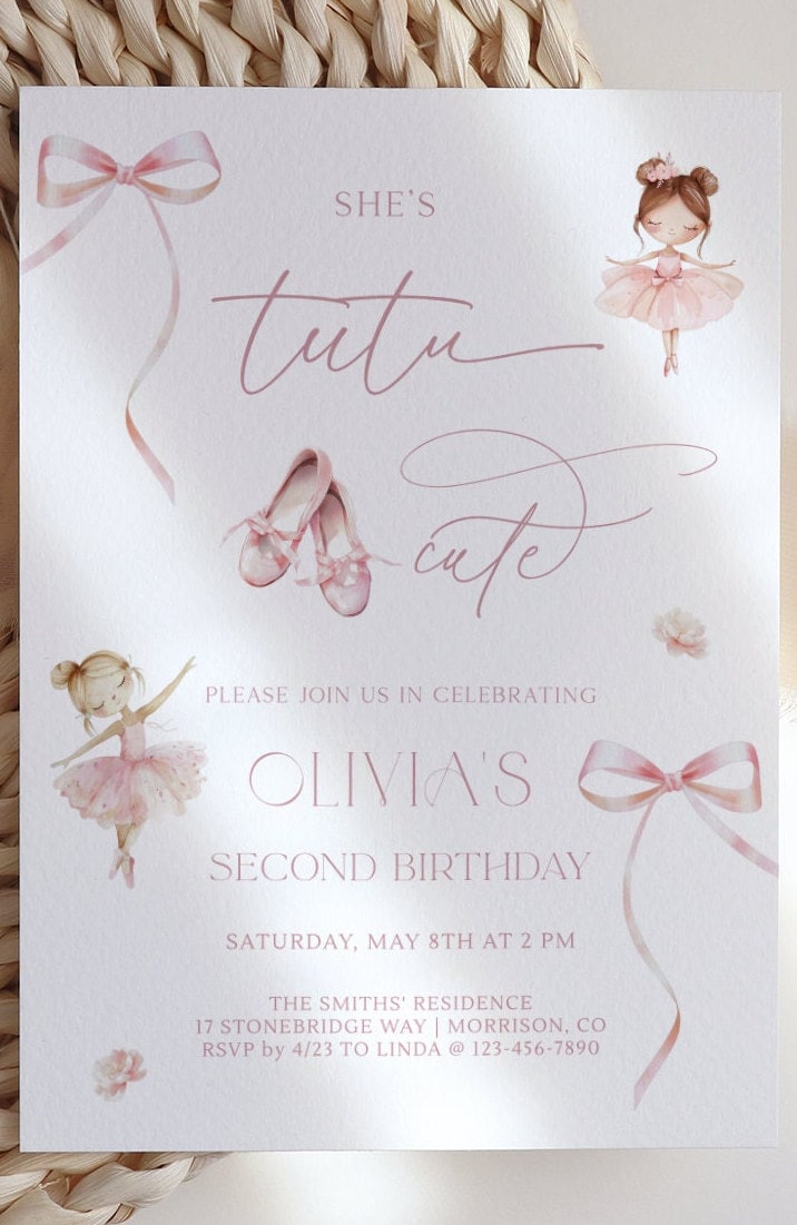 Tutu Cute Birthday Invitation Girl 2nd Birthday Invitation Ballerina ...