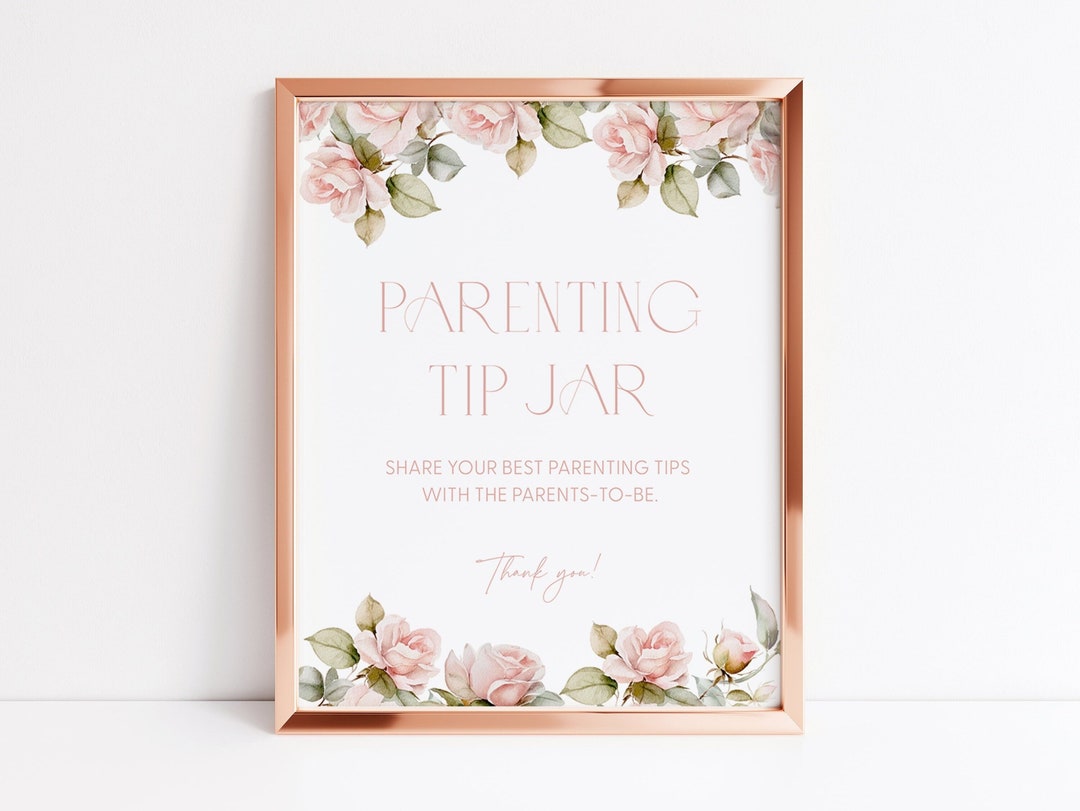 Dusty Pink Rose Parenting Tip Jar Baby Shower Sign Pink Roses Parenting ...