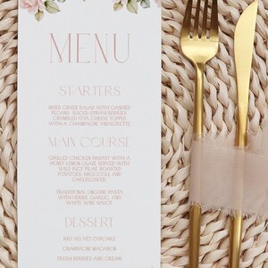 Dusty Pink Rose Menu Template Bridal Brunch Menu Editable Pink Rose ...