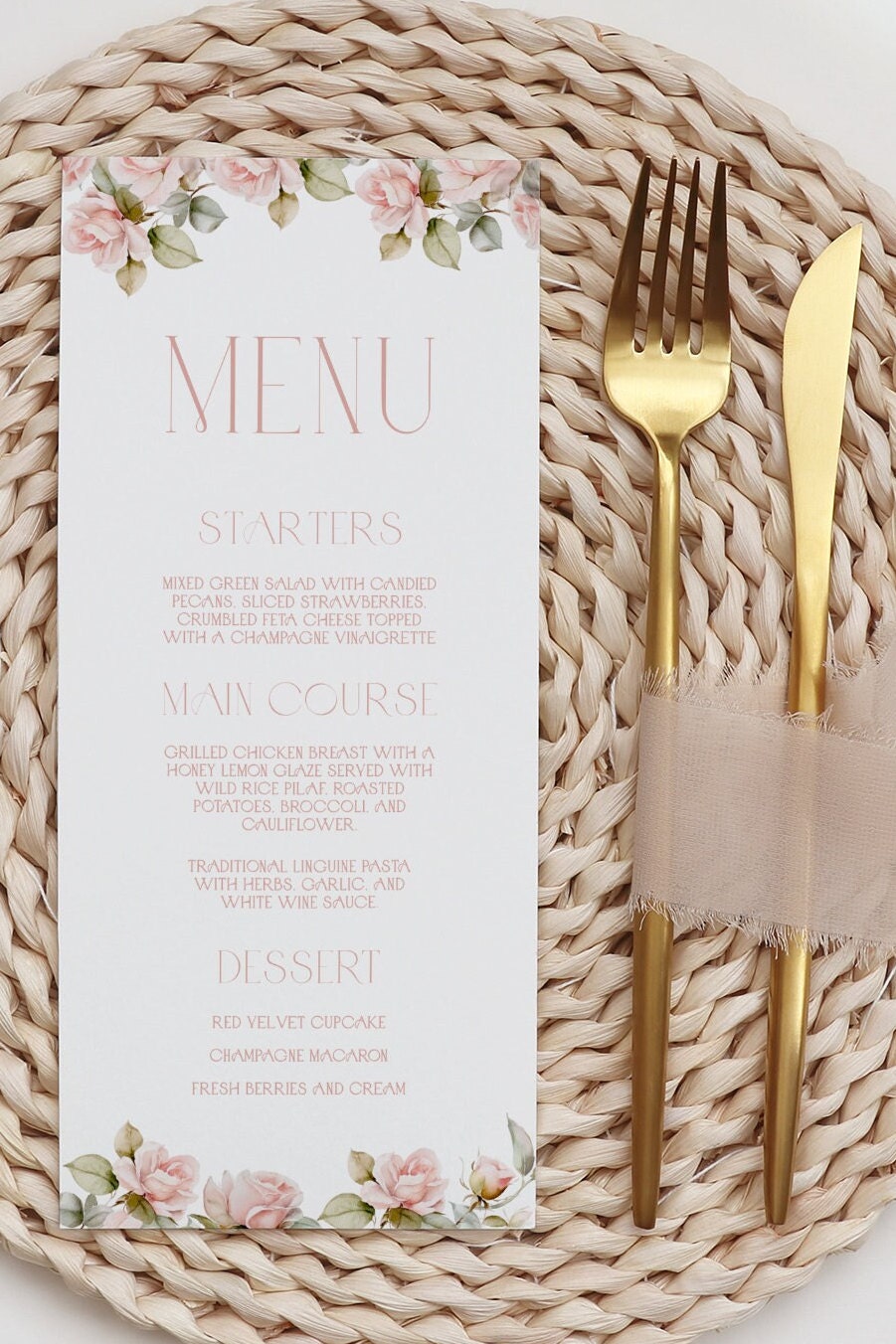 Dusty Pink Rose Menu Template Bridal Brunch Menu Editable Pink Rose ...