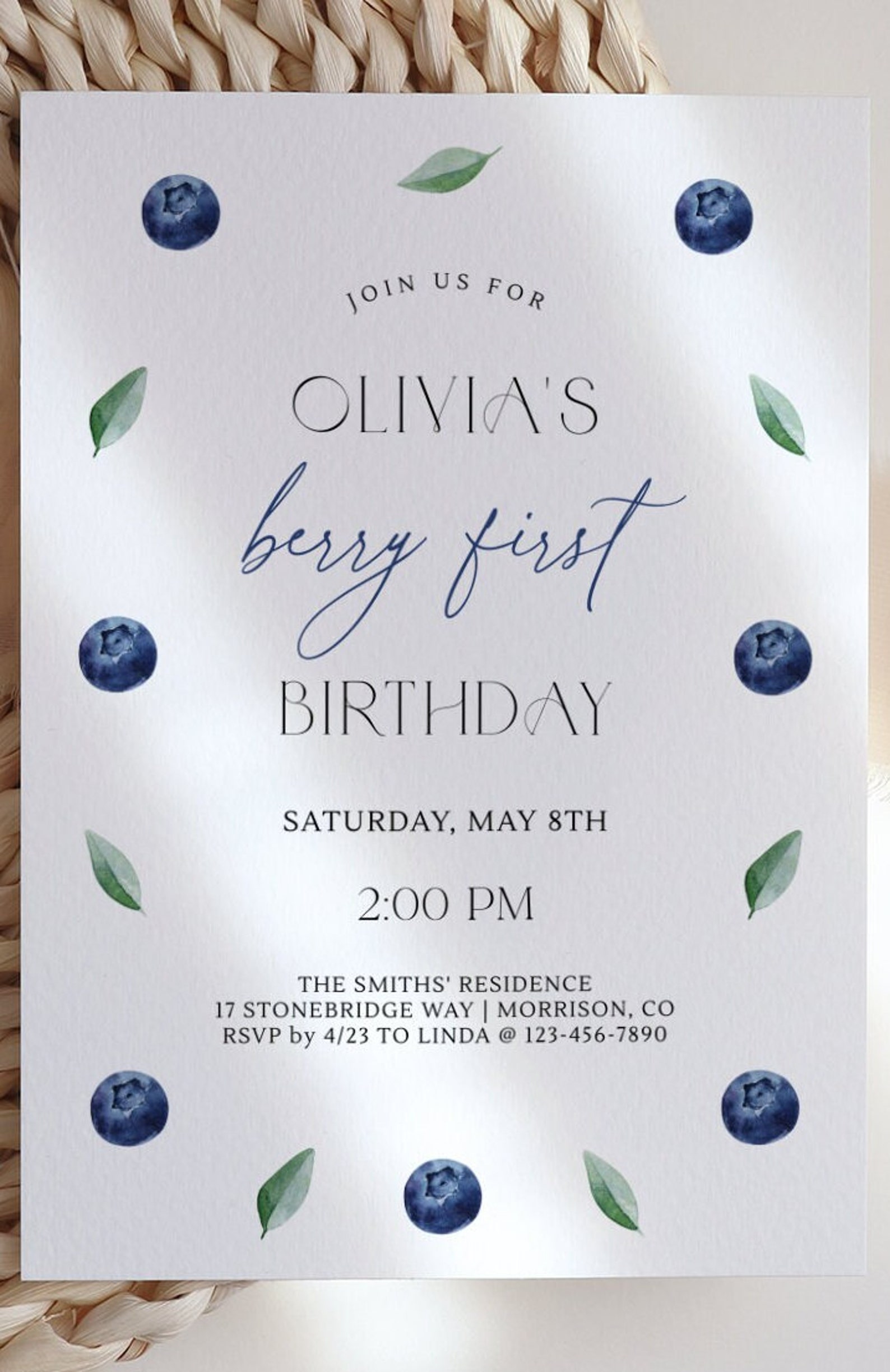 Berry First Birthday Invite Blueberry Birthday Invitation Berry First ...