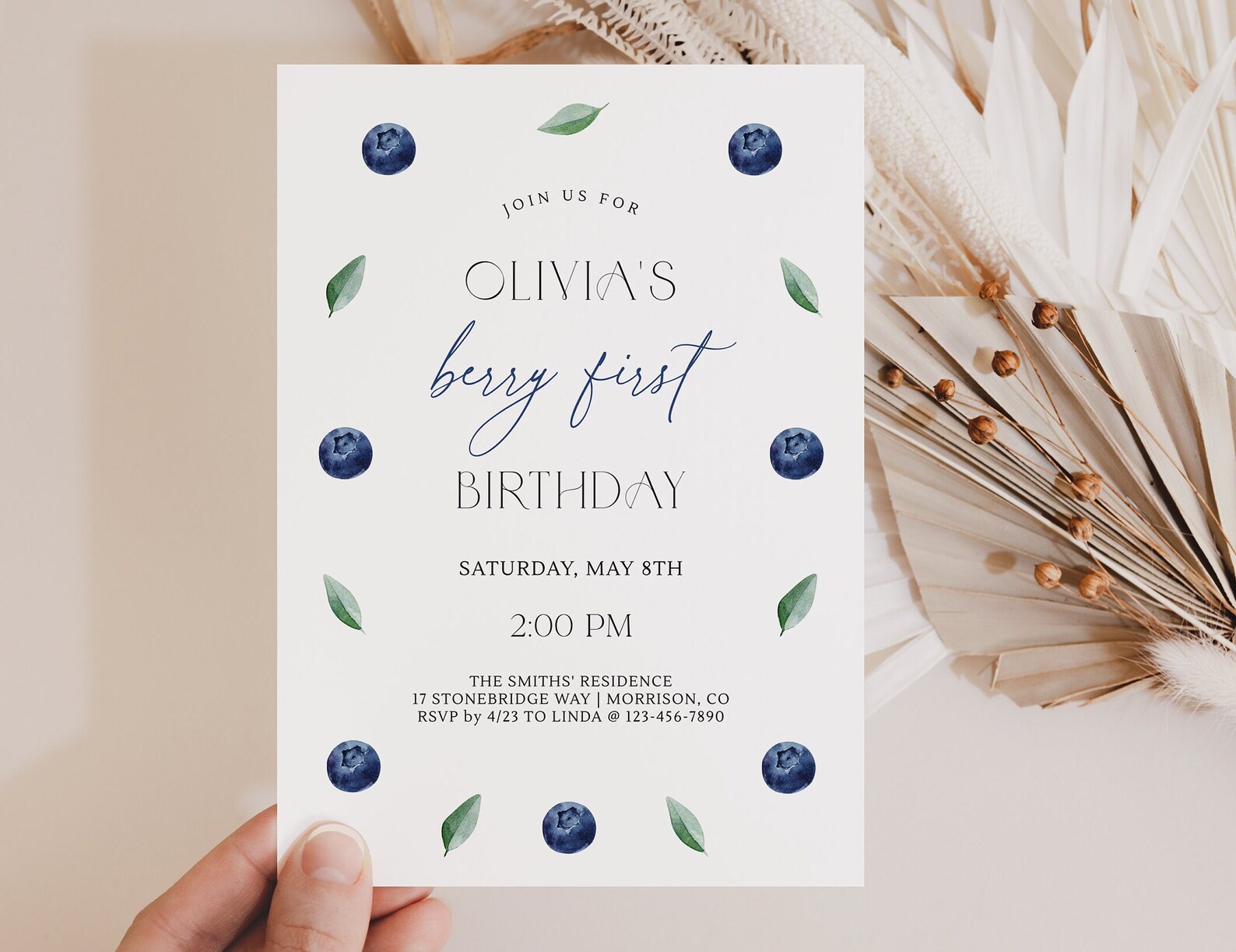 Berry First Birthday Invite Blueberry Birthday Invitation Berry First ...