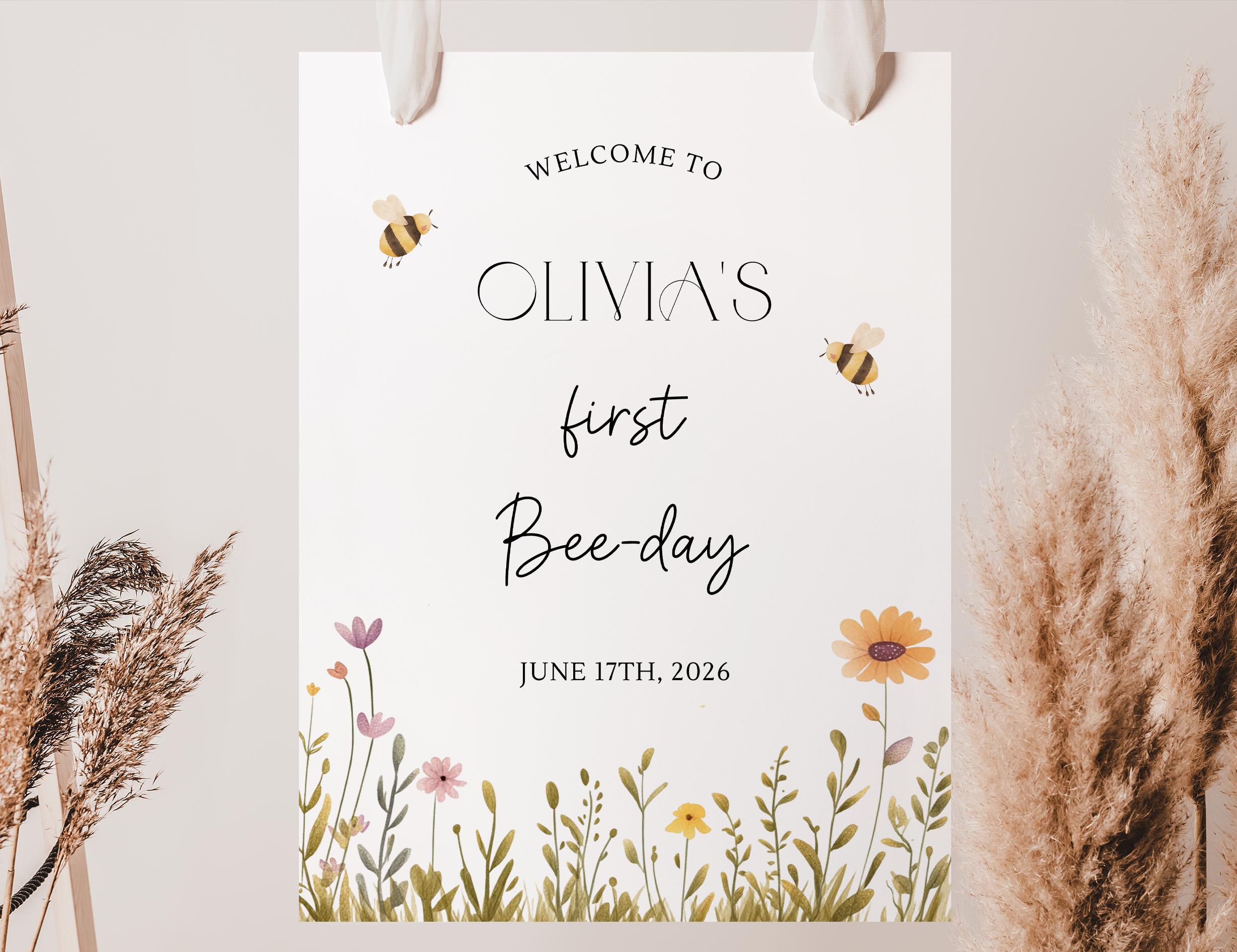 Bee First Birthday Welcome Sign First Bee-day Welcome Sign Bee-day ...