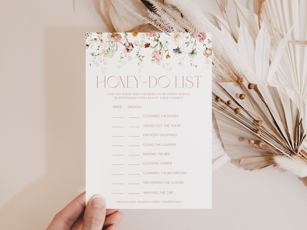 Chic Floral Honey-do List Bridal Shower Game Card Template Honey-do ...