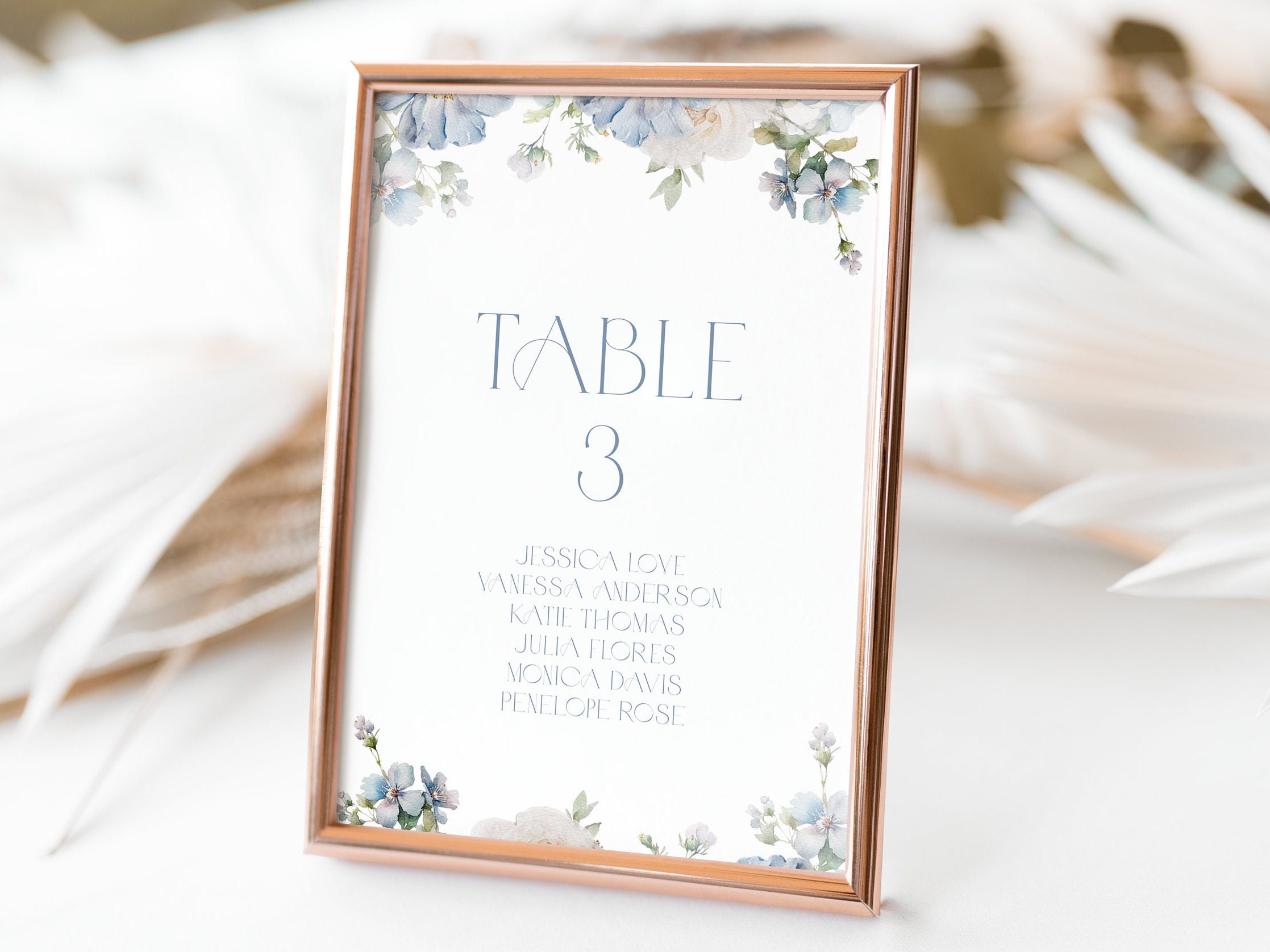 Dusty Blue Floral Table Numbers Sign Template Dusty Blue Table Numbers ...