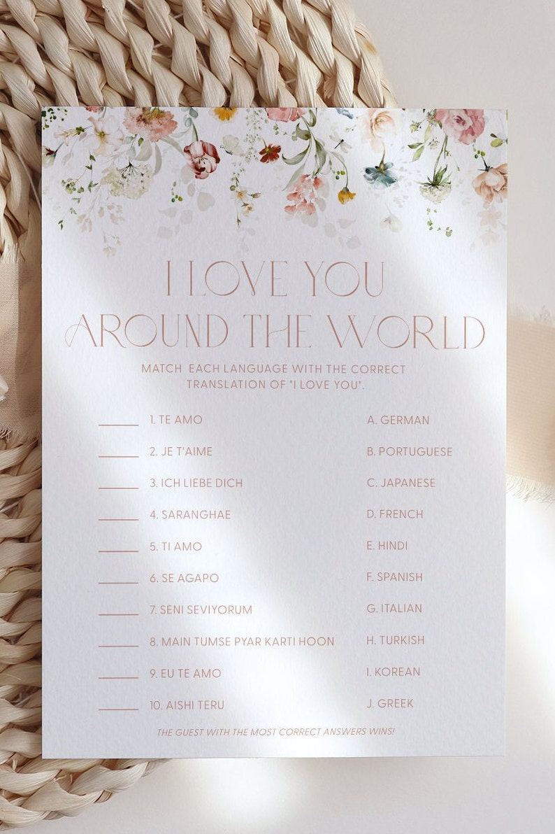 Chic Floral I Love You Around the World Bridal Shower Game Template I ...