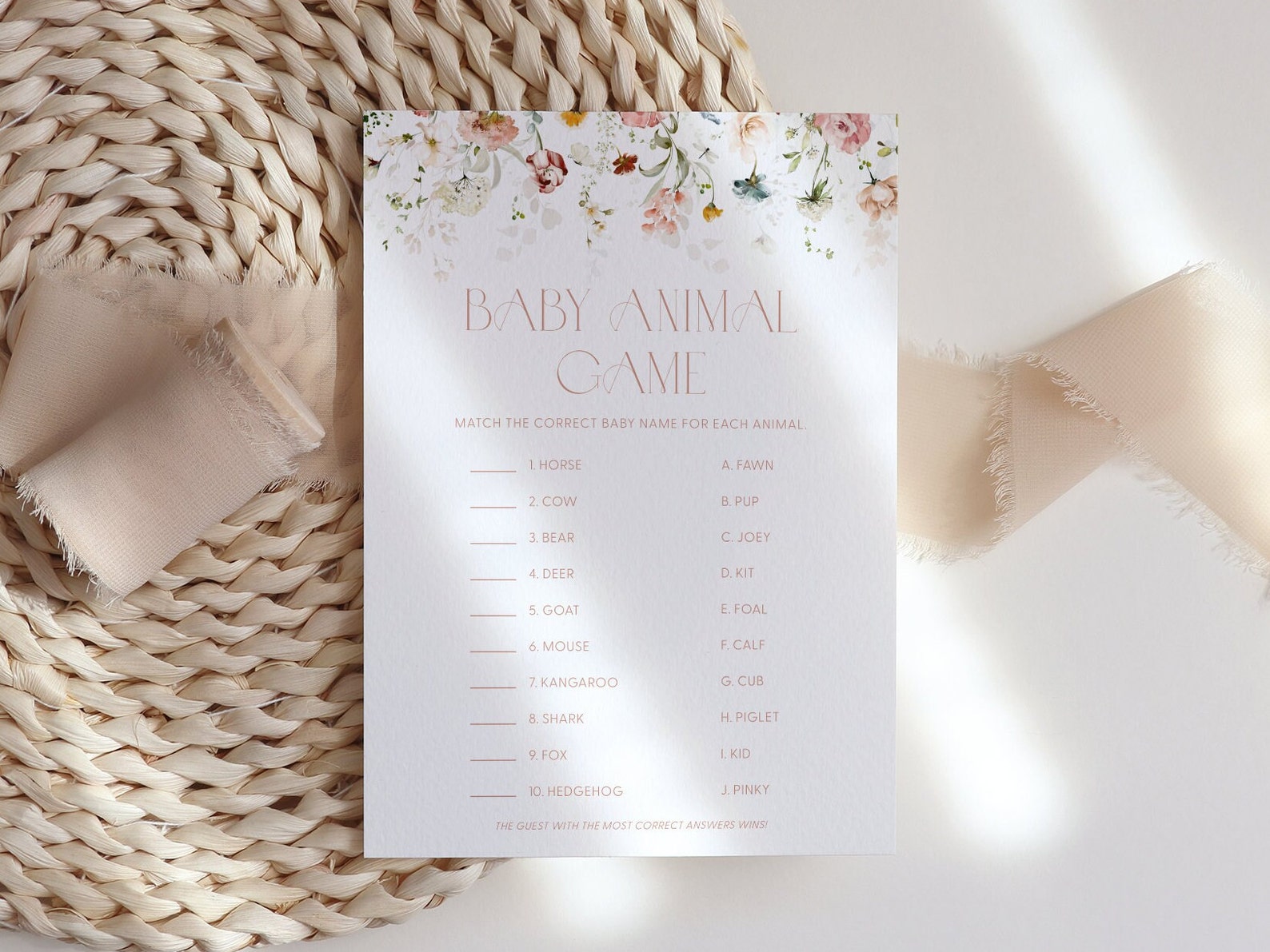 Chic Floral Baby Animal Baby Shower Game Baby Animal Game Printable ...