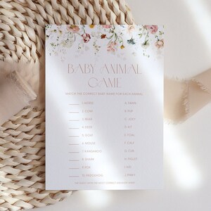 Chic Floral Baby Animal Baby Shower Game Baby Animal Game Printable ...