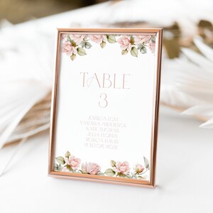 Dusty Pink Rose Table Numbers Sign Template Blush Pink Table Numbers ...