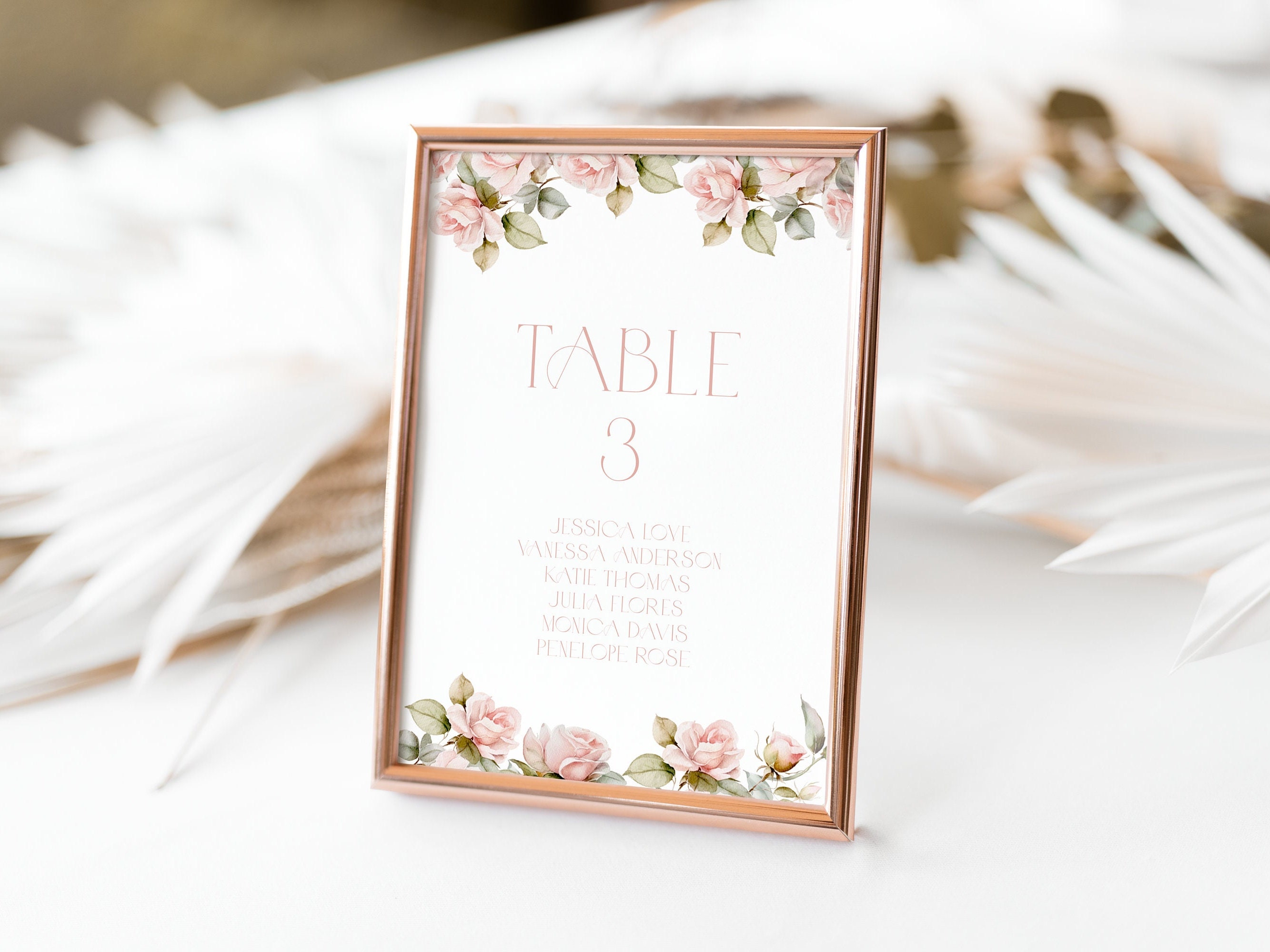 Dusty Pink Rose Table Numbers Sign Template Blush Pink Table Numbers ...