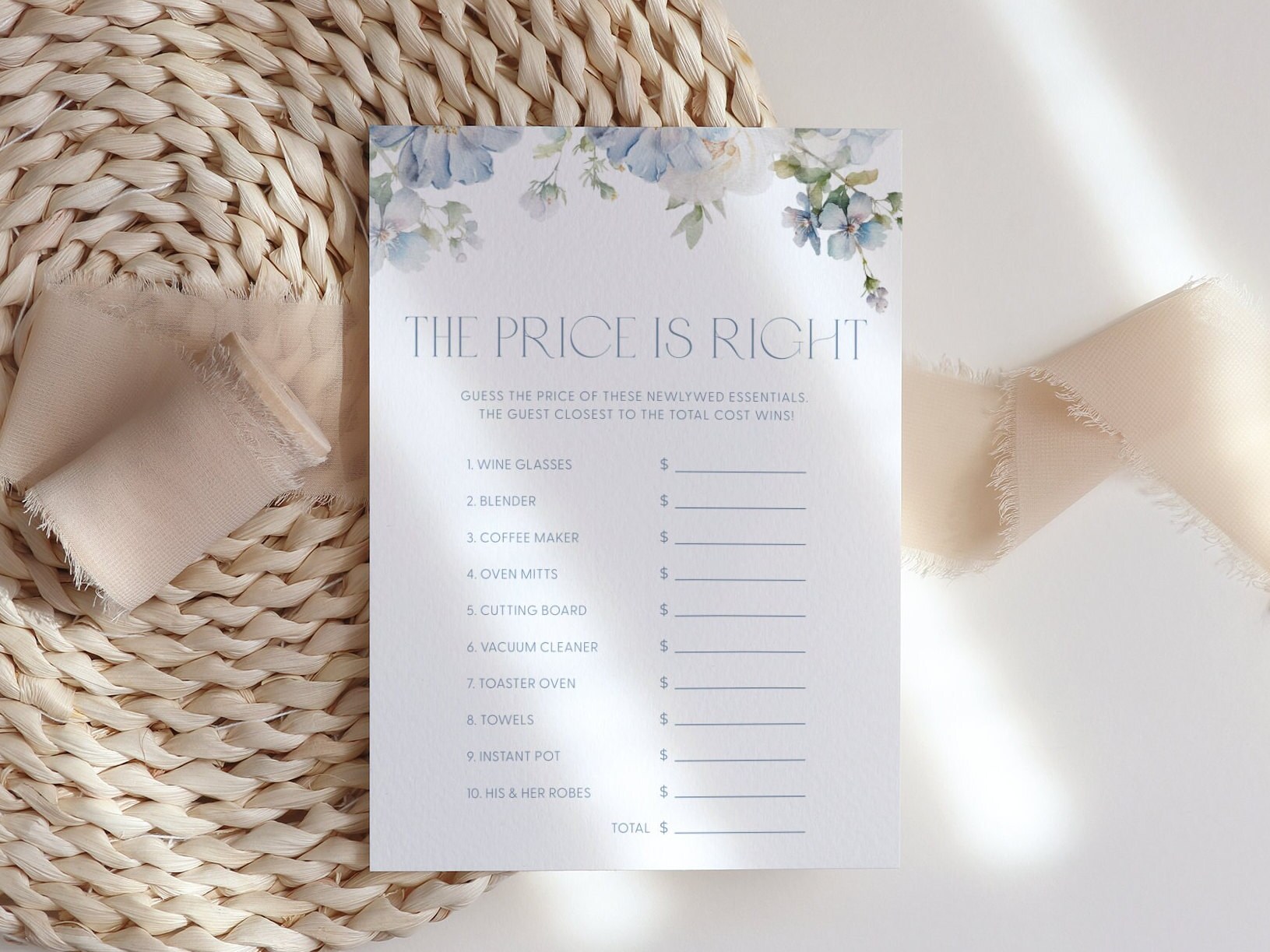 Dusty Blue Floral the Price is Right Bridal Shower Game Template the ...