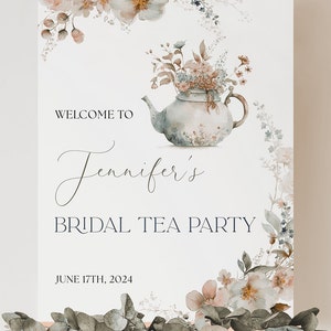Elegant Floral Bridal Tea Party Welcome Sign Editable Template Bridal ...