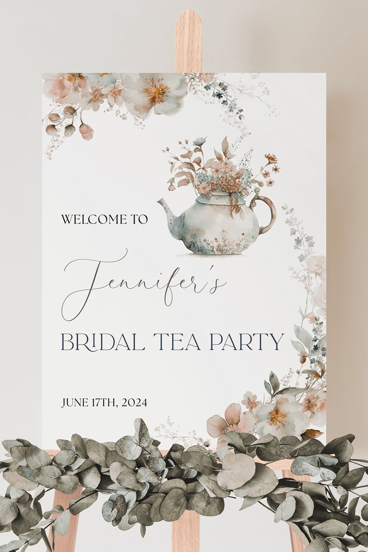 Elegant Floral Bridal Tea Party Welcome Sign Editable Template Bridal ...