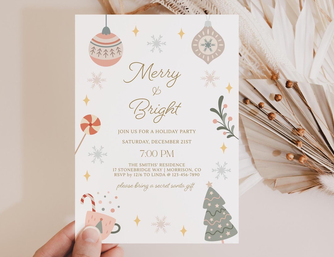 Merry & Bright Invitation Merry Bright Invite Christmas Party ...