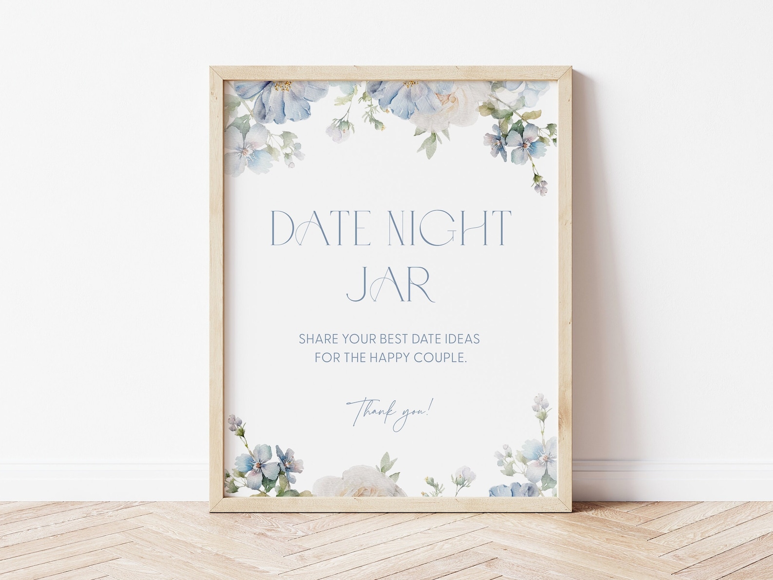 Dusty Blue Floral Date Night Jar Bridal Shower Sign Template Date Night ...