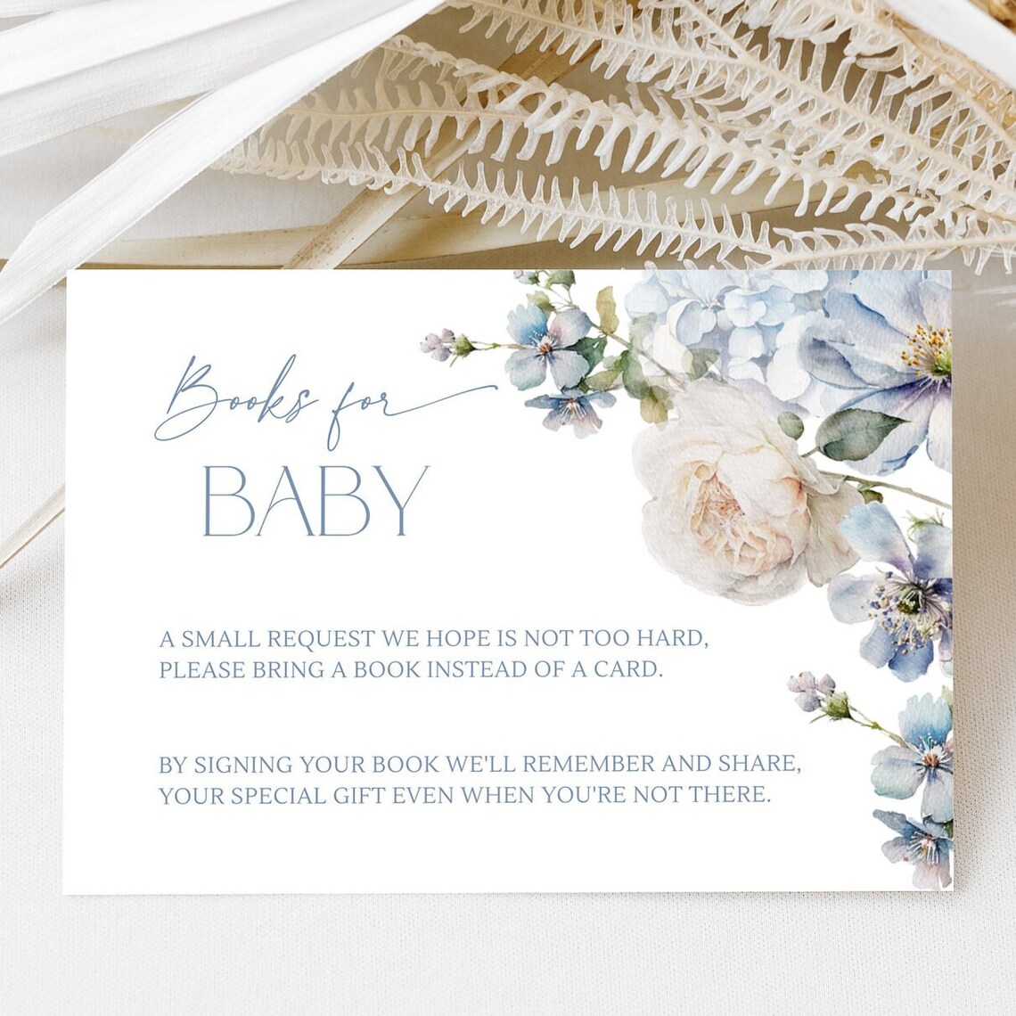 Dusty Blue Floral Books for Baby Card Baby Shower Books for Baby Insert ...