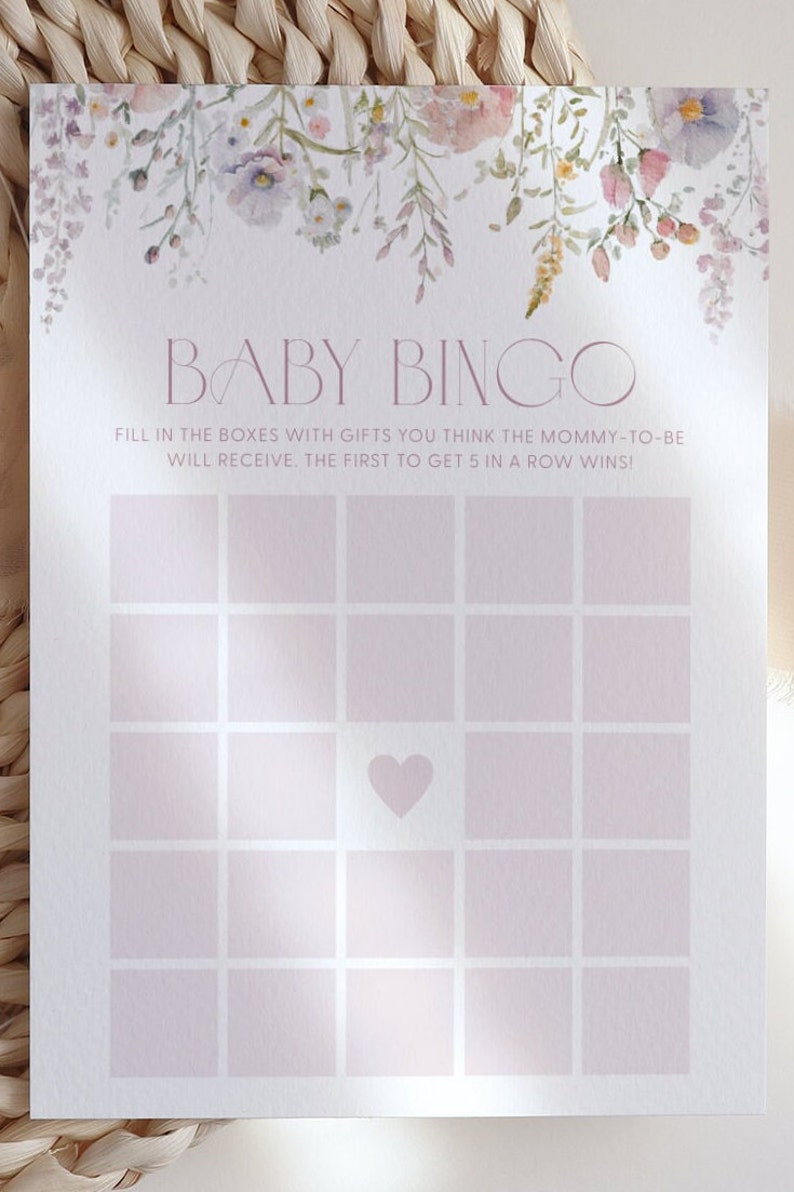 Boho Wildflower Baby Bingo Baby Shower Game Wildflower Baby Bingo Game ...