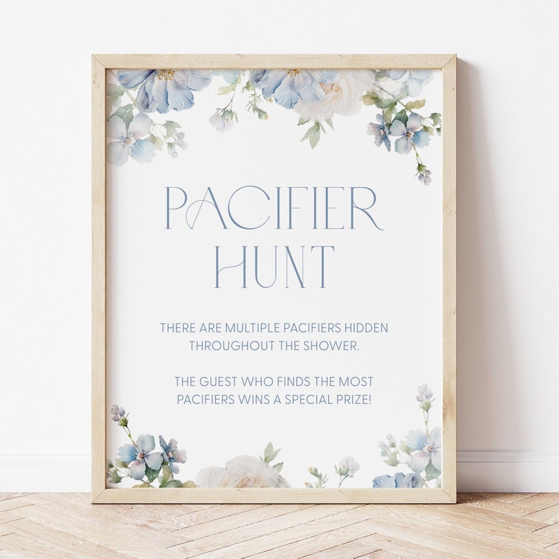 Dusty Blue Floral Pacifier Hunt Baby Shower Game Printable Pacifier ...