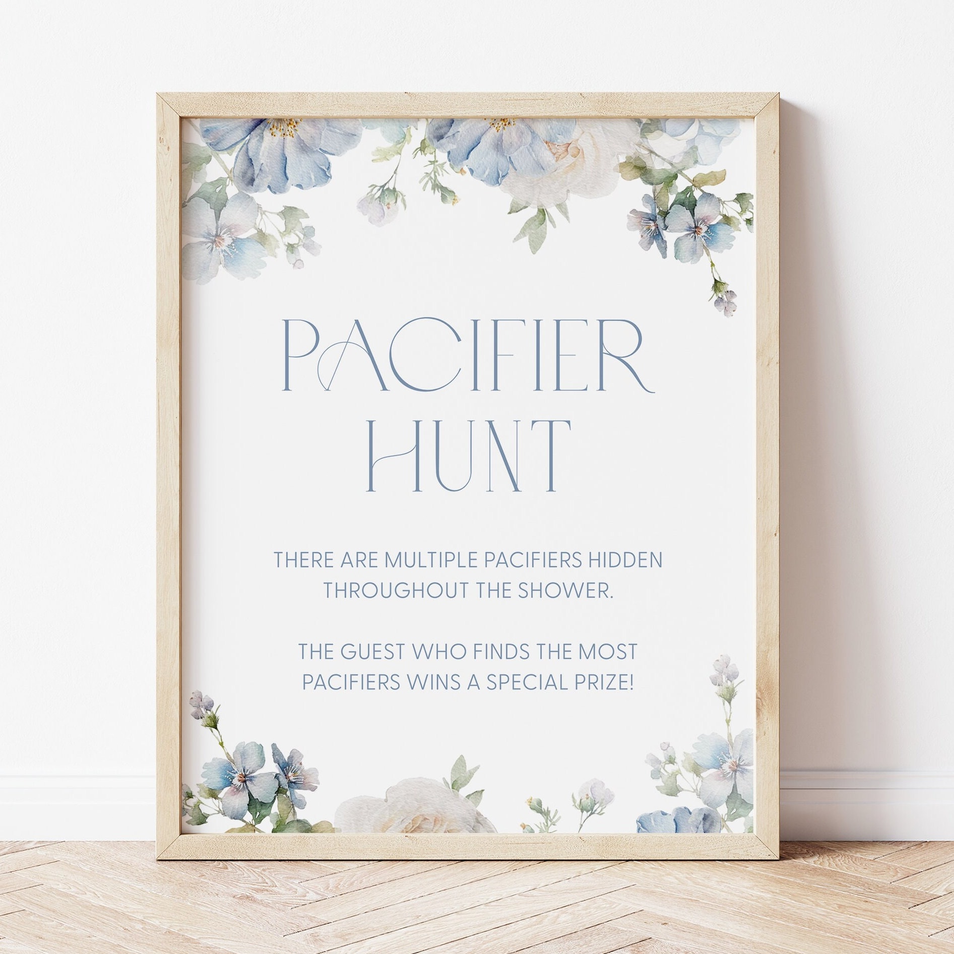 Dusty Blue Floral Pacifier Hunt Baby Shower Game Printable Pacifier ...