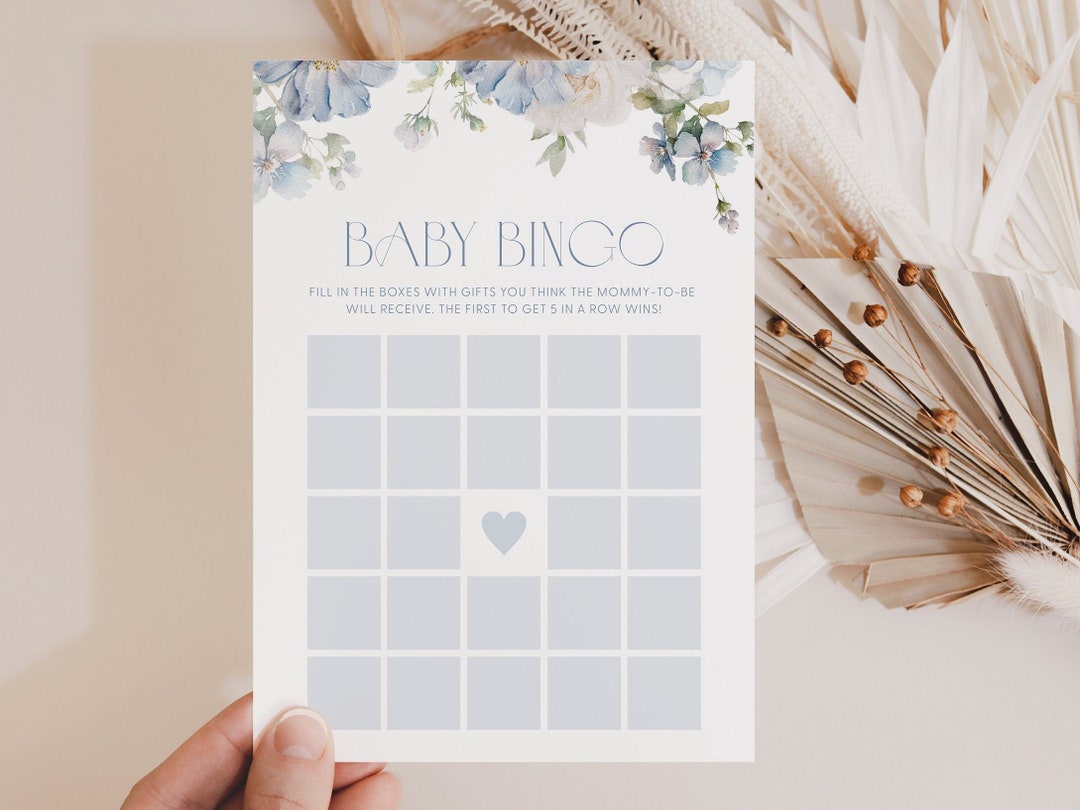 Dusty Blue Floral Baby Bingo Baby Shower Game Blue Baby Bingo - Etsy