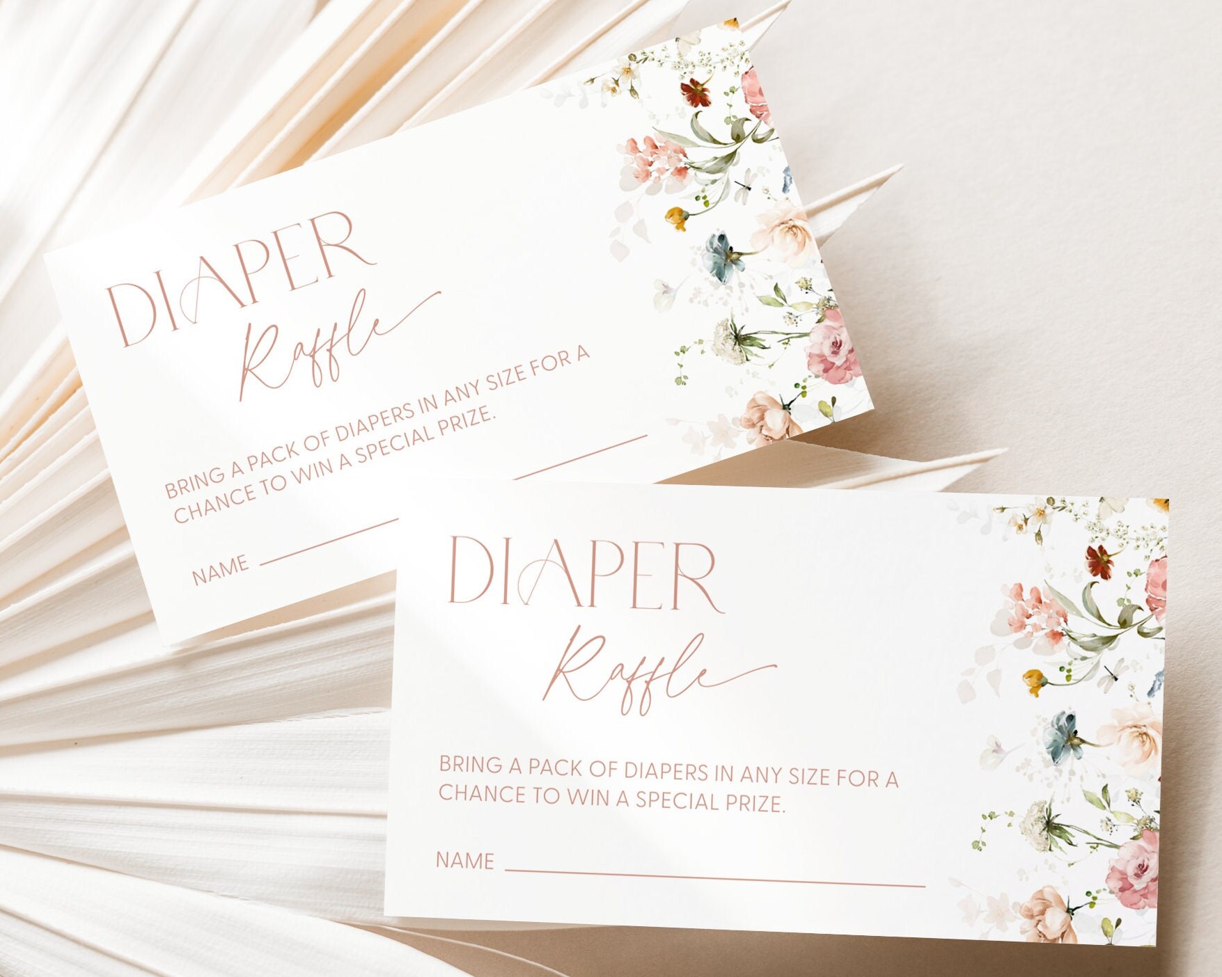 Chic Floral Diaper Raffle Card Insert Baby Shower Diaper Raffle Tickets ...