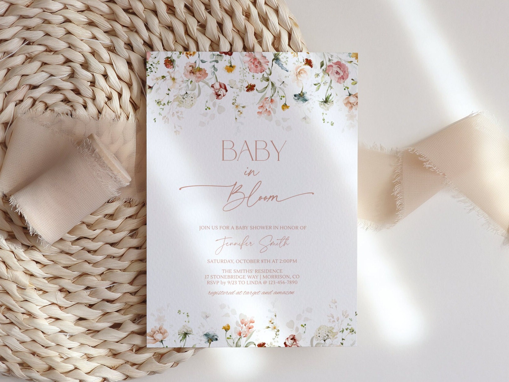 Chic Floral Baby in Bloom Baby Shower Invitation Template Editable Baby ...