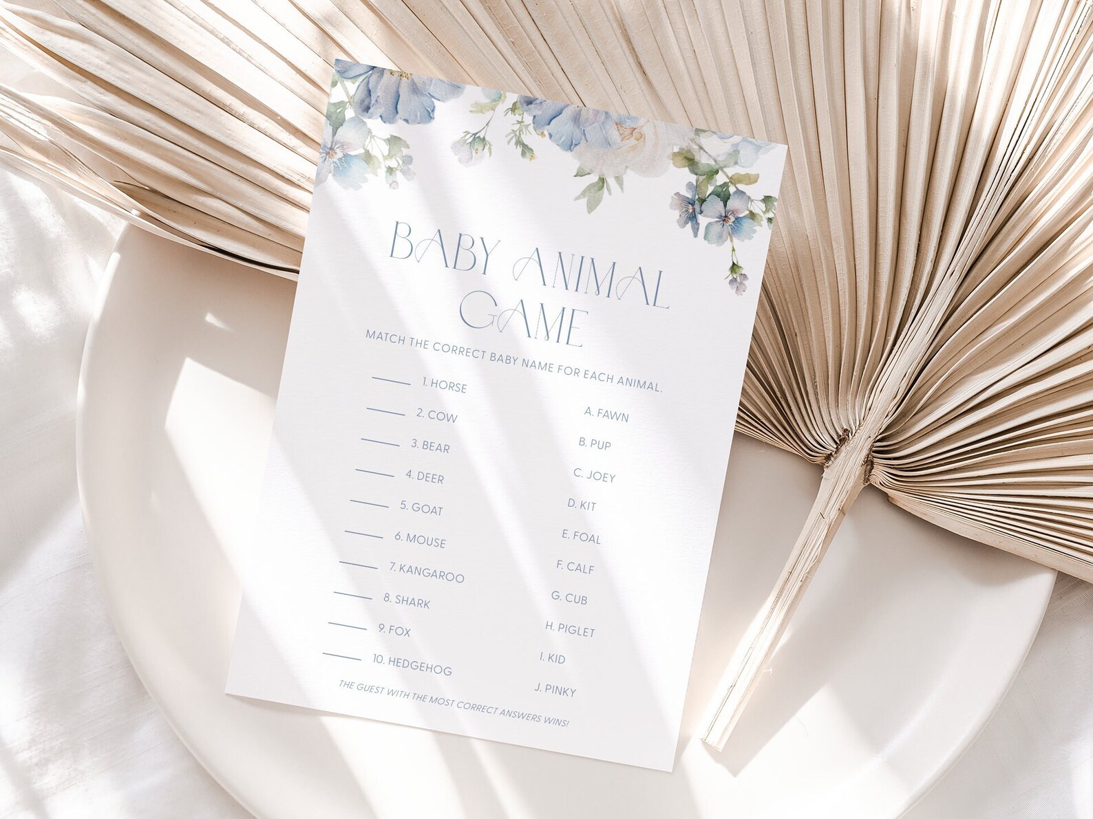 Dusty Blue Floral Baby Animal Baby Shower Game Baby Animal Game ...