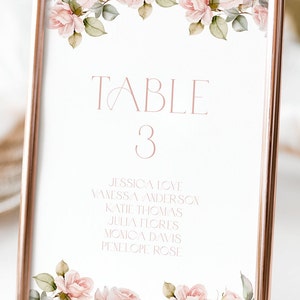 Dusty Pink Rose Table Numbers Sign Template Blush Pink Table Numbers ...