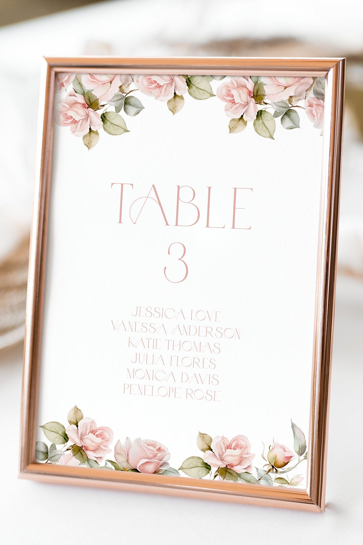 Dusty Pink Rose Table Numbers Sign Template Blush Pink Table Numbers ...