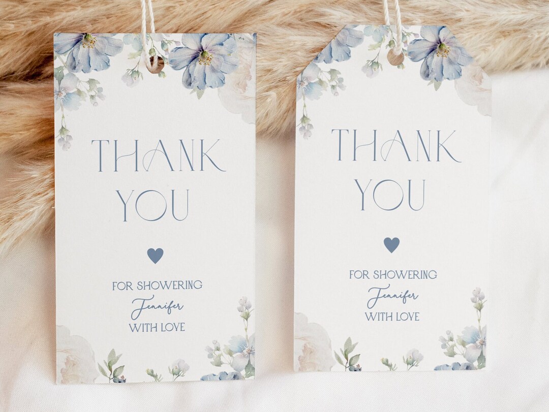 Dusty Blue Floral Party Favor Tag Template Baby Shower Party Favor Tag ...