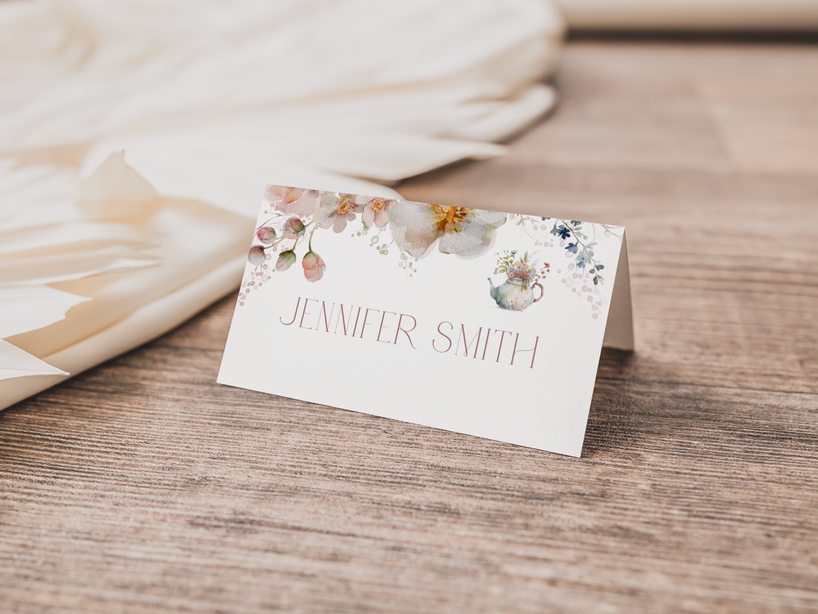 Floral Tea Party Place Card Template Tea Party Place Cards Afternoon ...