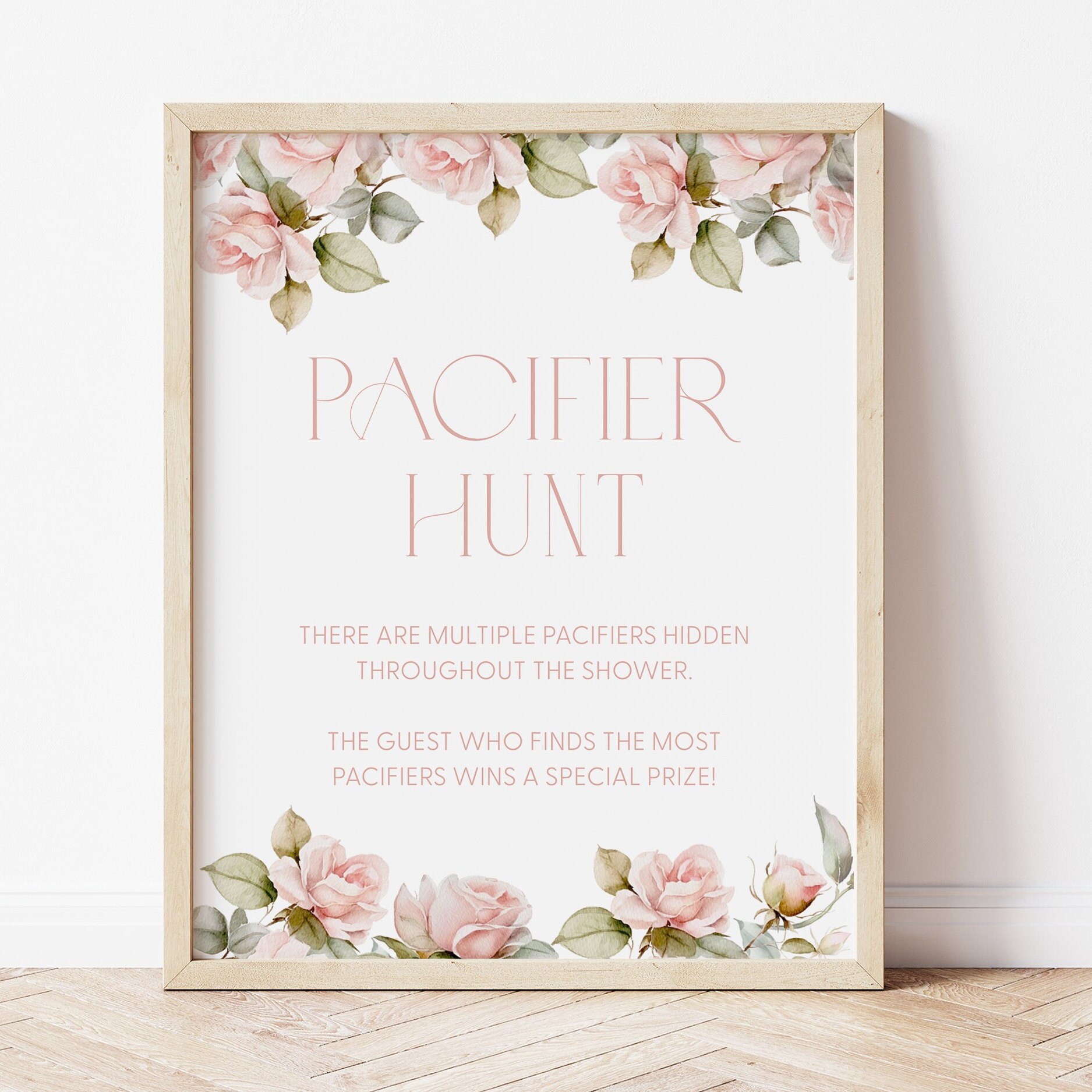 Dusty Pink Rose Pacifier Hunt Baby Shower Game Printable Pacifier Hunt ...