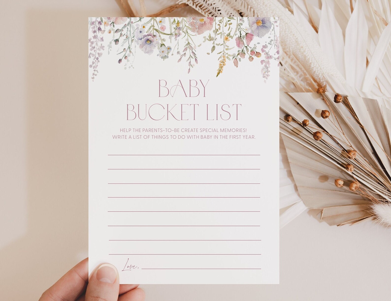 Boho Wildflower Baby Bucket List Wildflower Baby Shower Game Baby ...