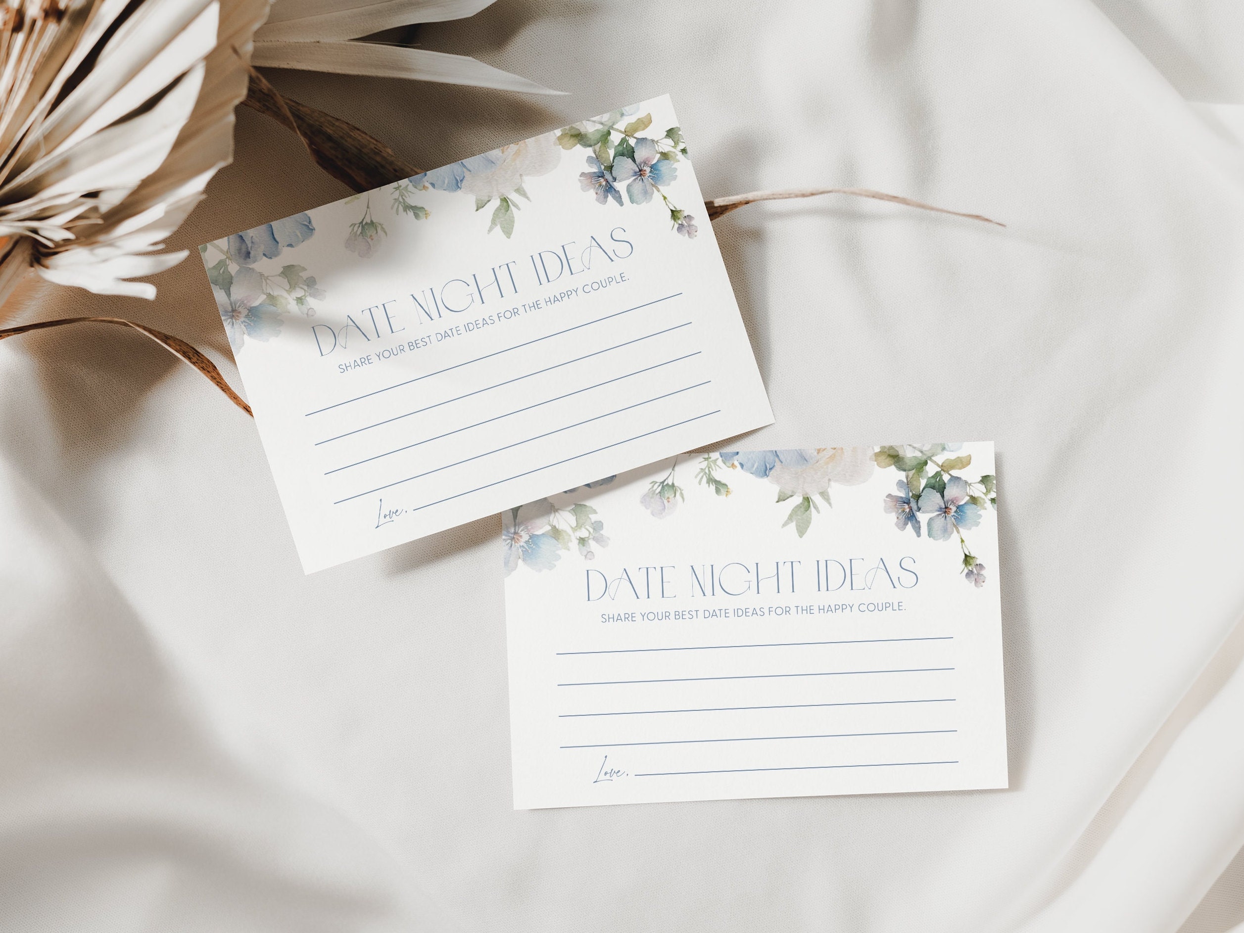 Dusty Blue Floral Date Night Jar Bridal Shower Sign Template Date Night ...