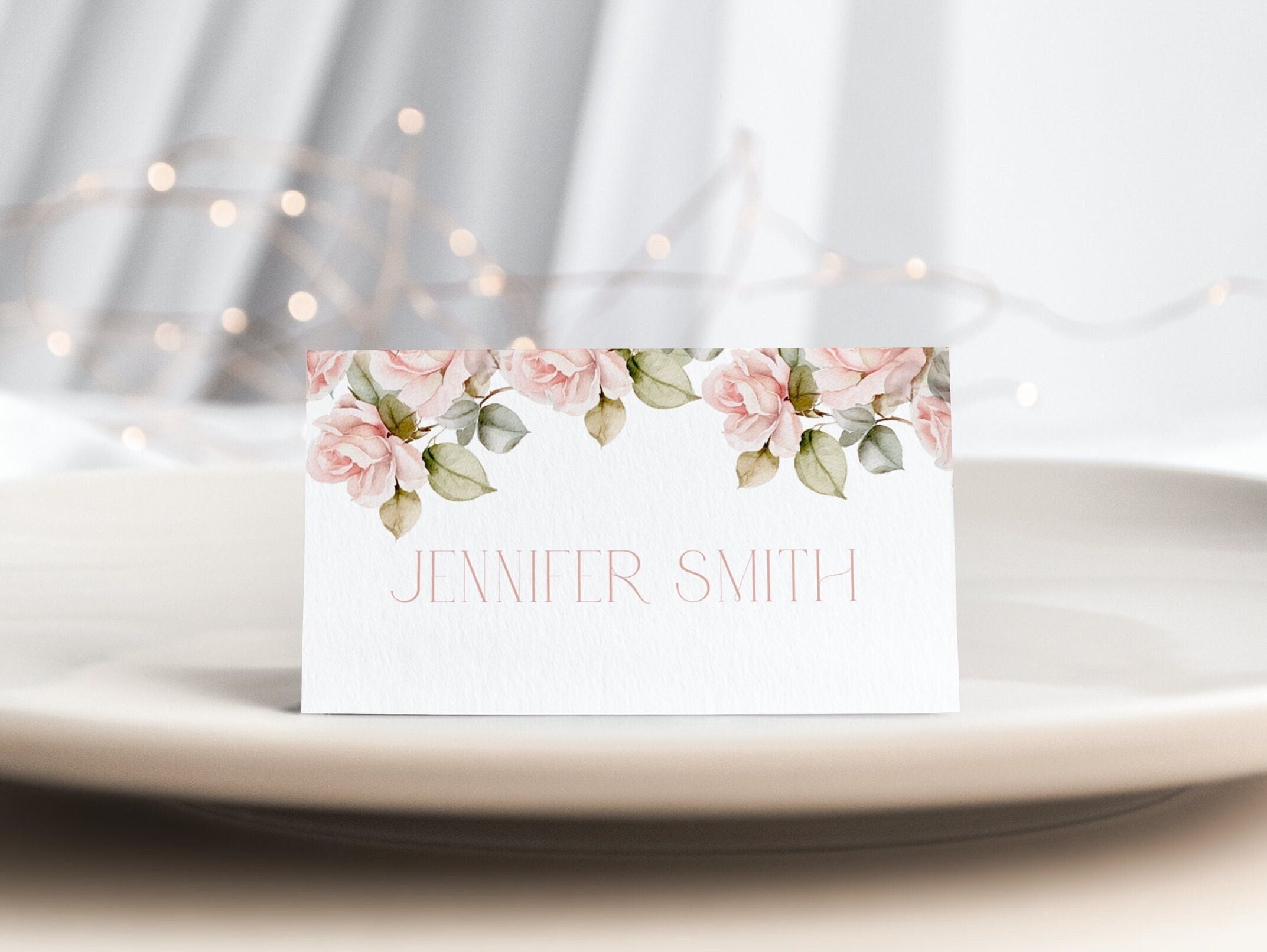 Dusty Pink Rose Place Card Template Blush Pink Place Card Rose Wedding ...