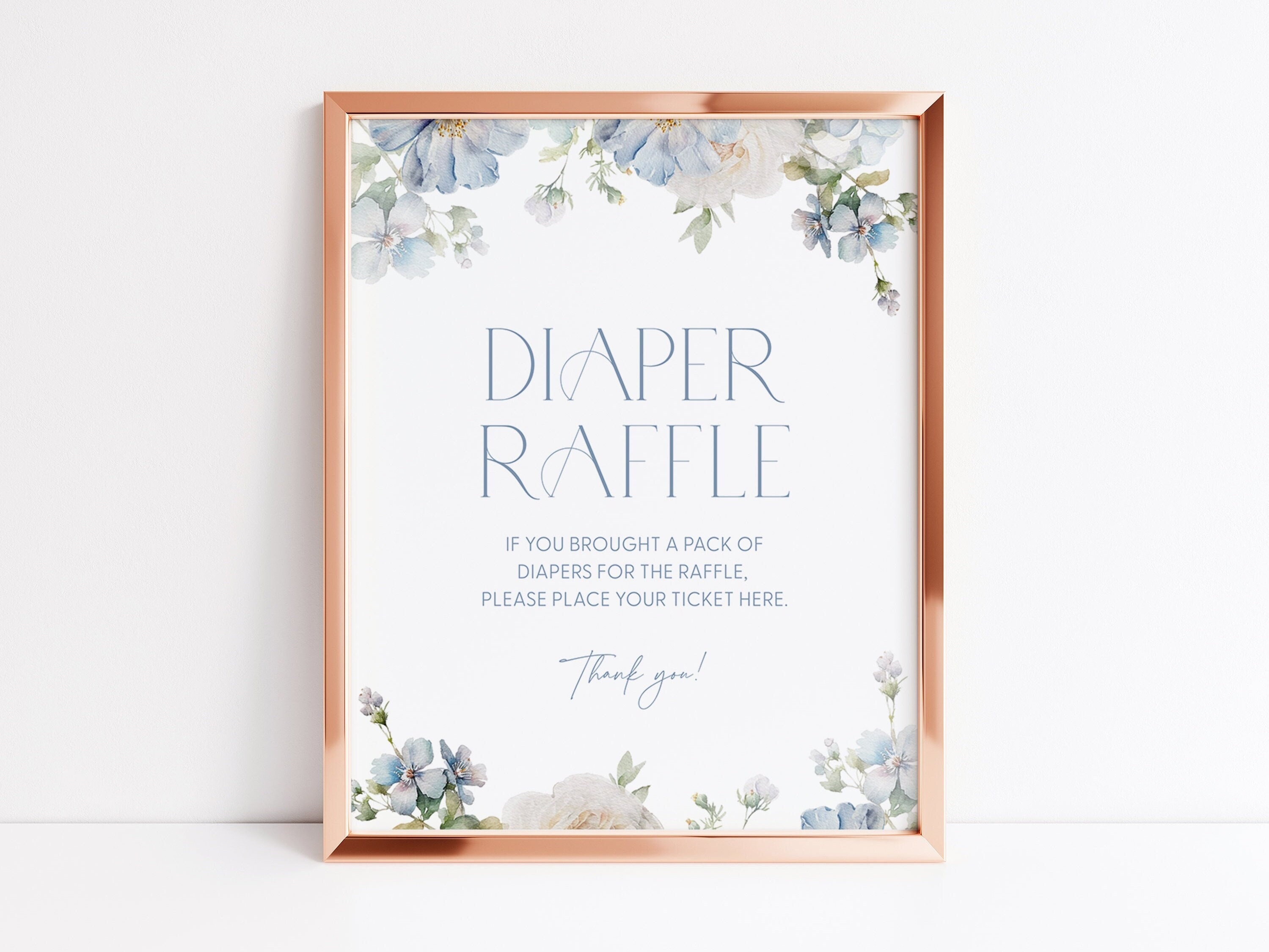 Dusty Blue Floral Diaper Raffle Baby Shower Sign Blue Diaper Raffle ...