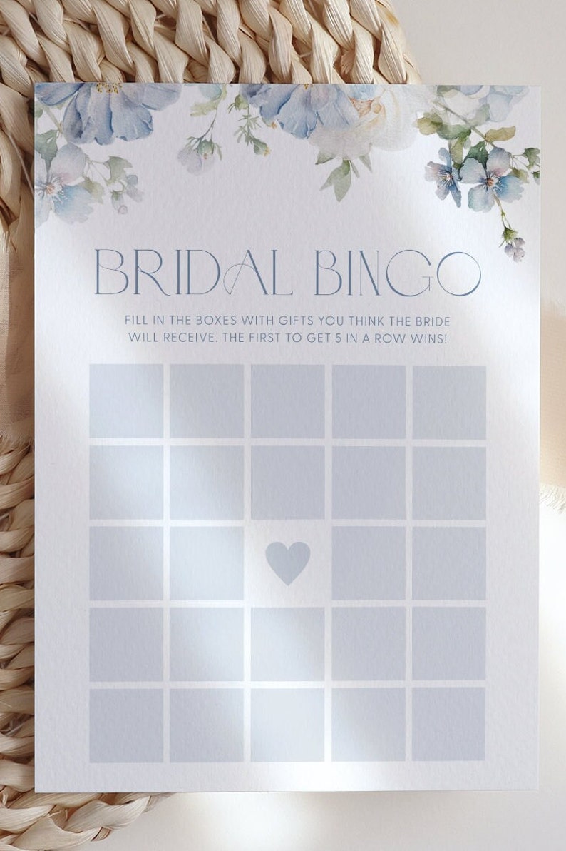 Dusty Blue Floral Bridal Bingo Bridal Shower Game Template Bridal Bingo ...
