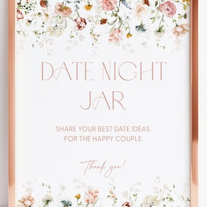 Chic Floral Date Night Jar Bridal Shower Sign Template Date Night ...