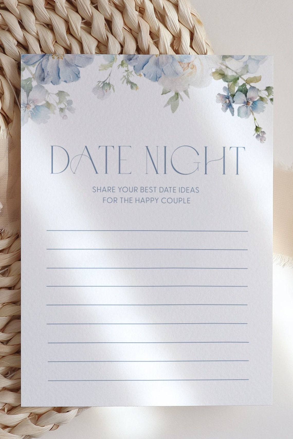 Dusty Blue Floral Date Night Ideas Card Template Dusty Blue Date Night ...