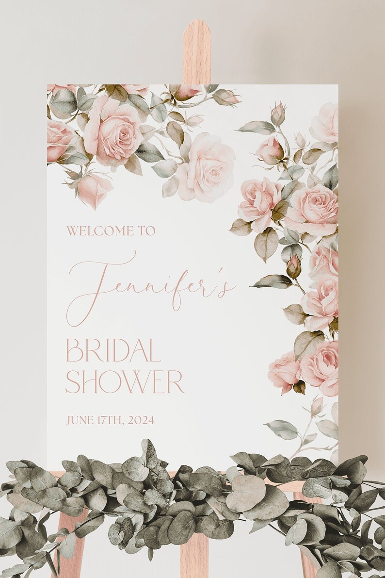 Pink Rose Bridal Shower Welcome Sign Template Editable Blush - Etsy