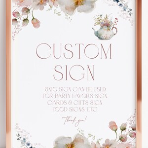 Floral Tea Party Custom Sign Template Fully Editable Custom Sign Tea ...