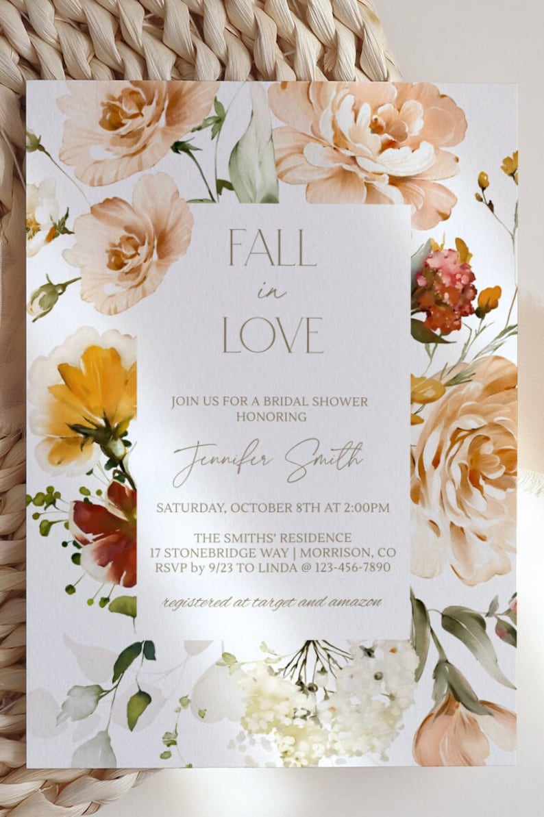 Fall in Love Bridal Shower Invitation Template Autumn Fall Bridal ...