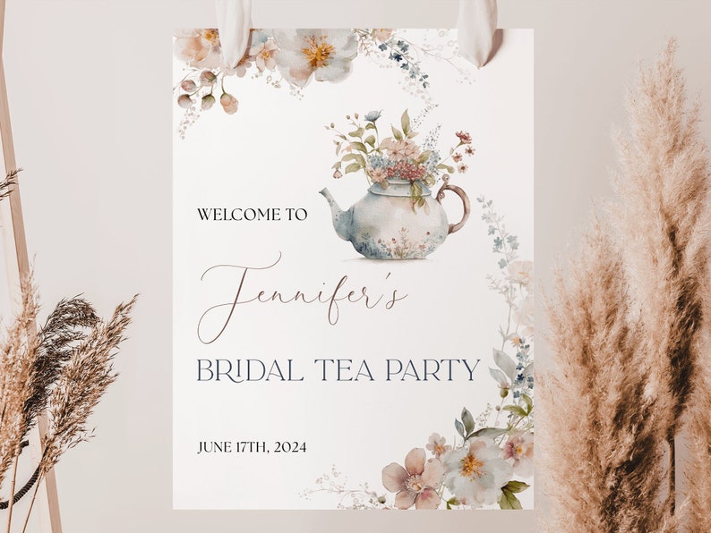 Elegant Floral Bridal Tea Party Welcome Sign Editable Template Bridal ...
