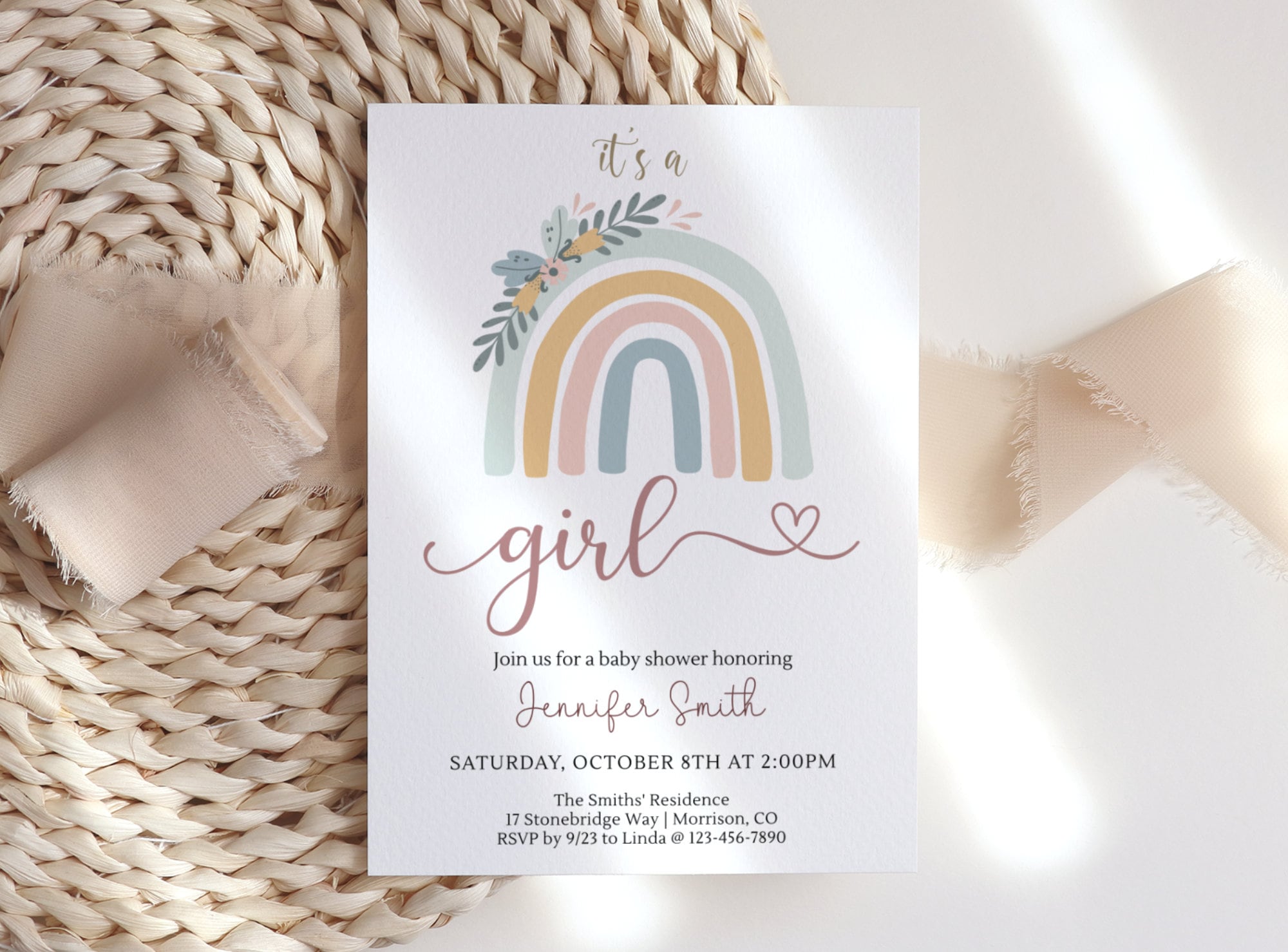 Rainbow Baby Shower Invitation for Girl Baby Shower Invitation ...