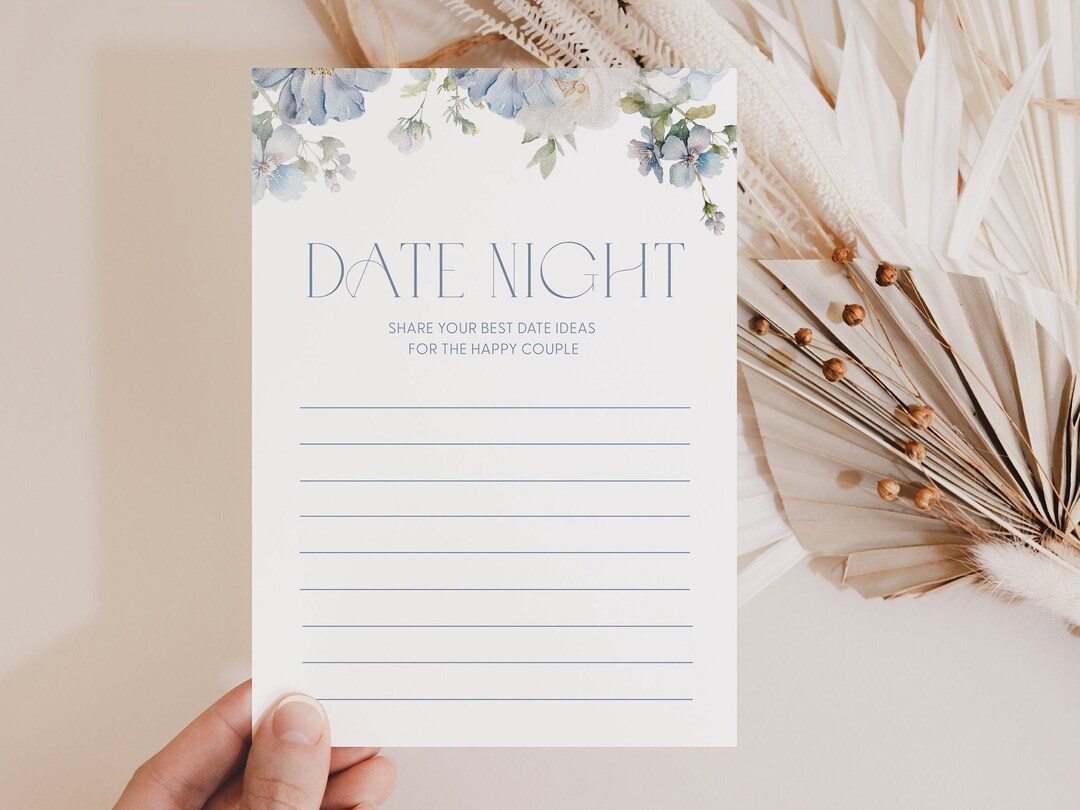 Dusty Blue Floral Date Night Ideas Card Template Dusty Blue Date Night ...