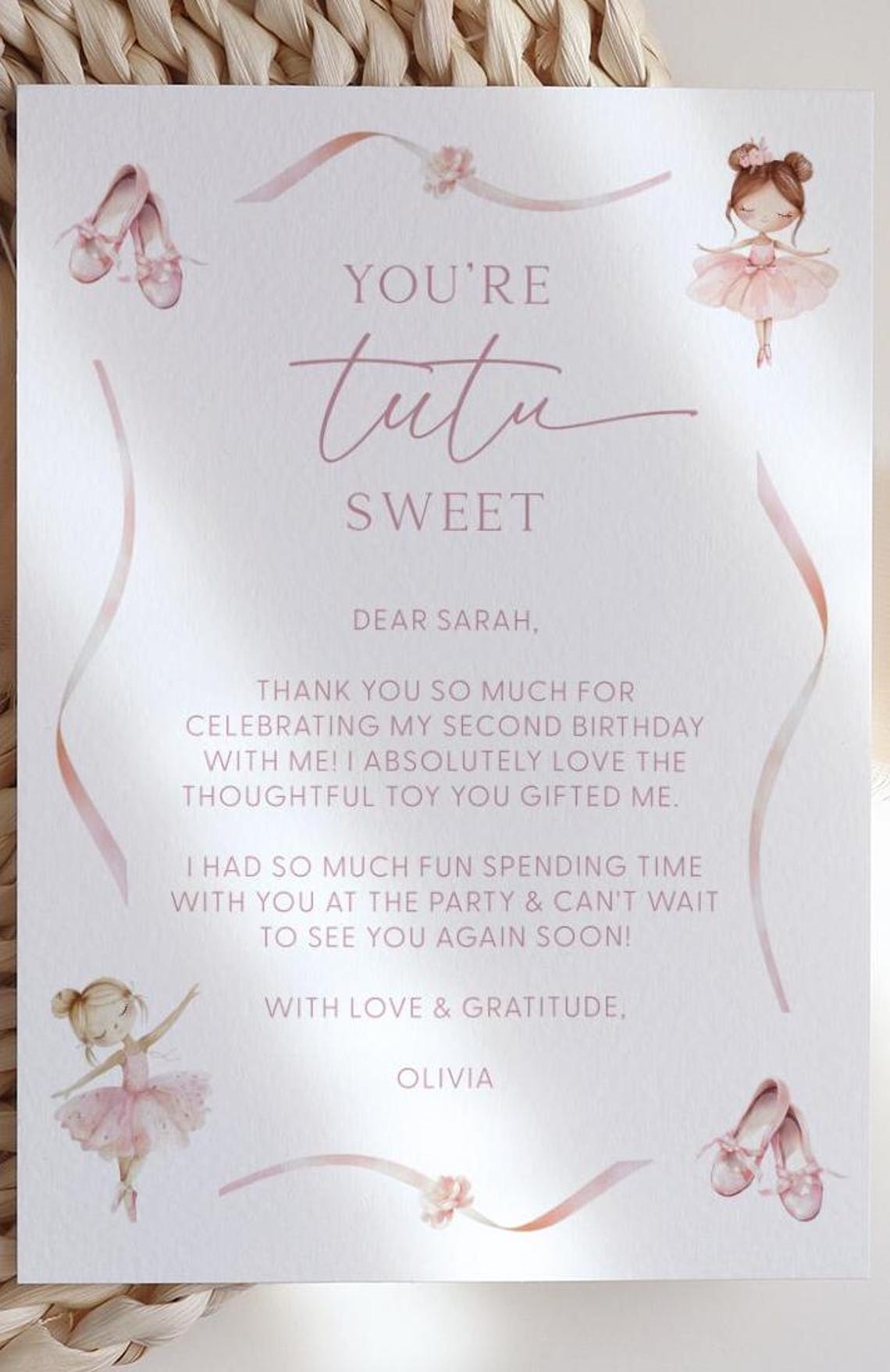 Tutu Sweet Thank You Card Ballerina Thank You Card Tutu Kind Thank You ...